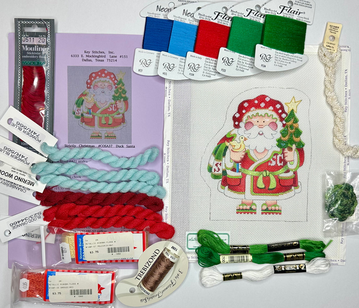 Rubber Ducky Squatty Santa with stitch guide and threads | Needlepoint Destashing