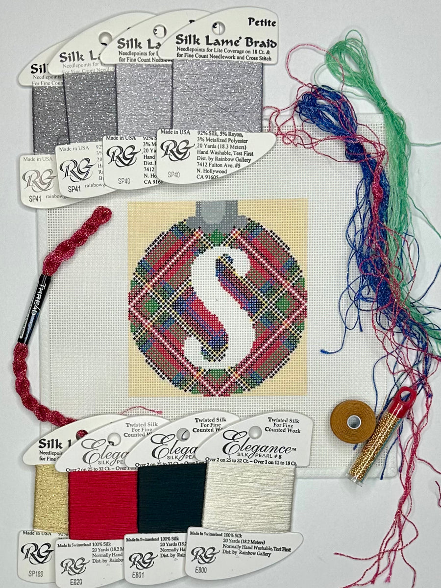 Royal Stewart Ornament - S with threads | Needlepoint Destashing