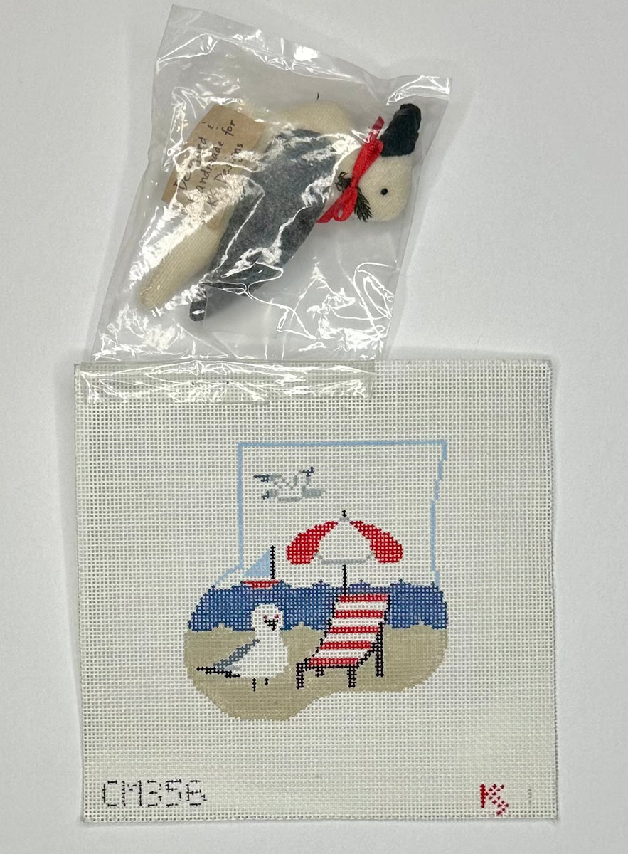 Stuffed Mini Sock: Beach with Seagull | Needlepoint Destashing