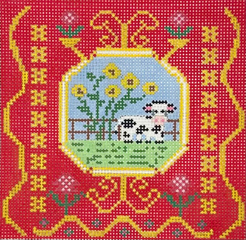 French Tile, Cow | Needlepoint Destashing