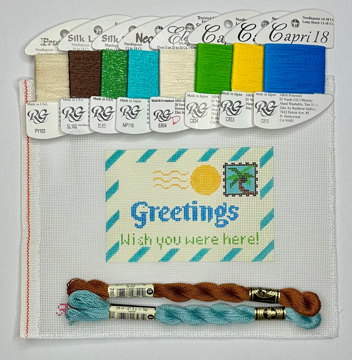 Wish You Were Here Mini Letter with threads | Needlepoint Destashing