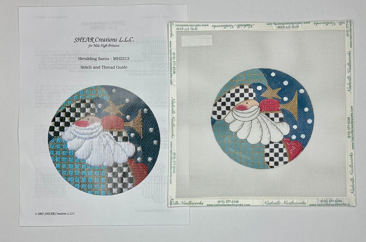 Heralding Santa with stitch guide | Needlepoint Destashing