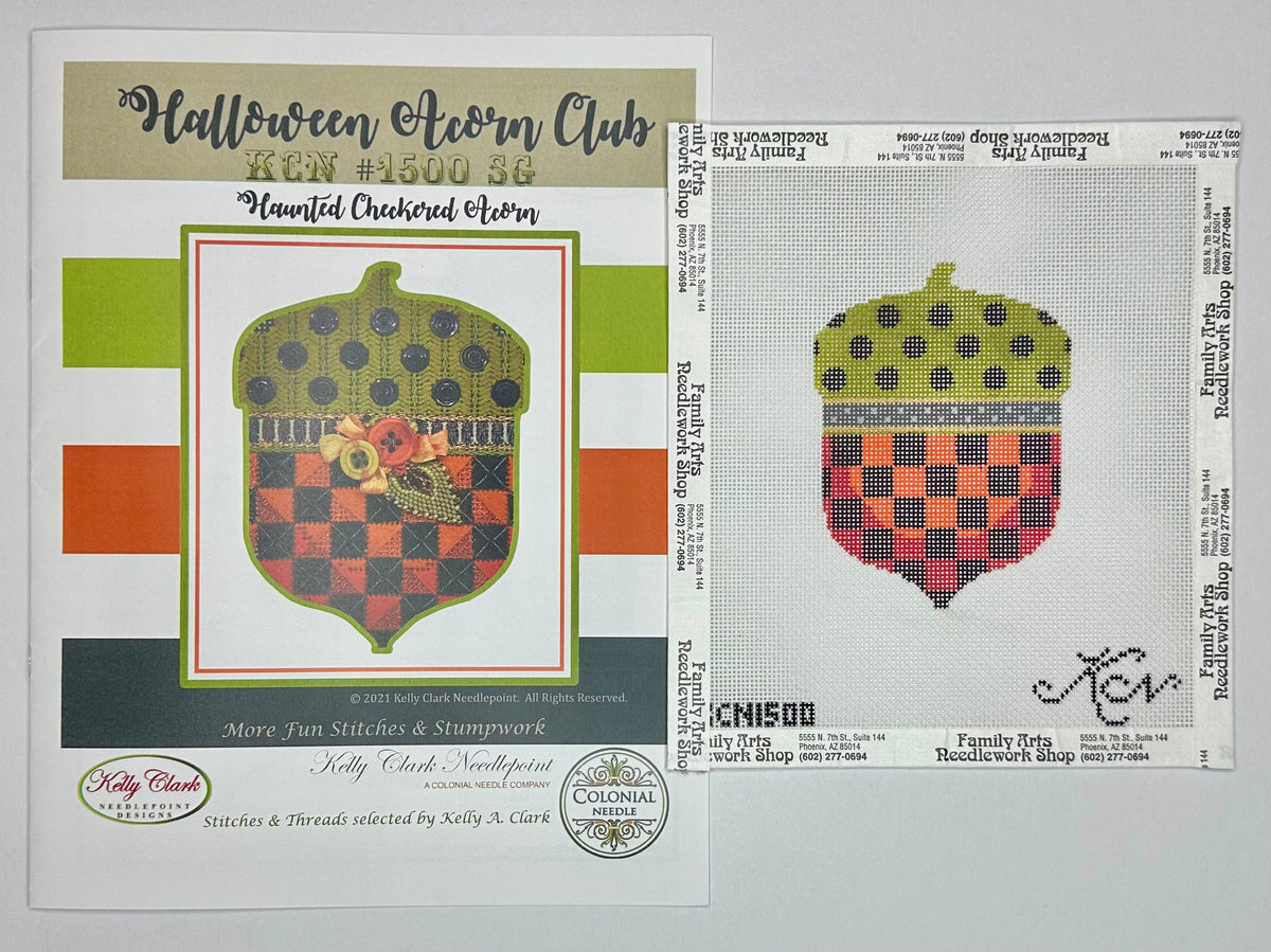 Haunted Checkered Acorn with stitch guide | Needlepoint Destashing