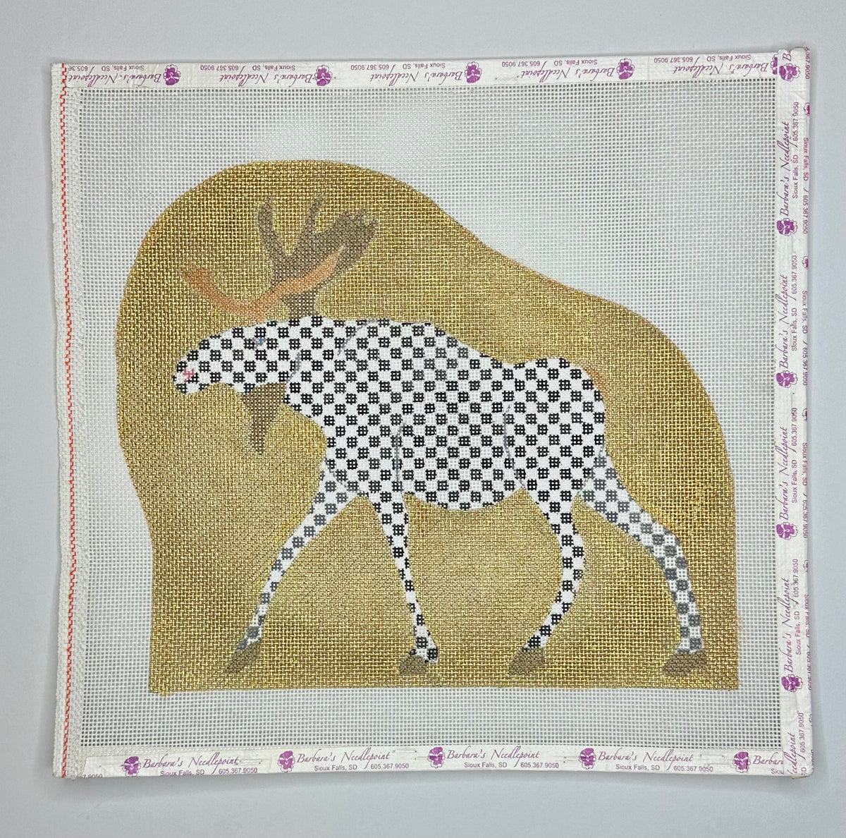 Ann's Black and White Checked Moose | Needlepoint Destashing