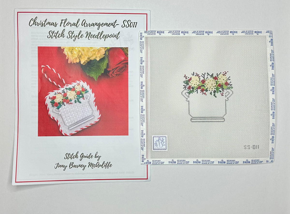 Christmas Floral Arrangement with stitch guide | Needlepoint Destashing