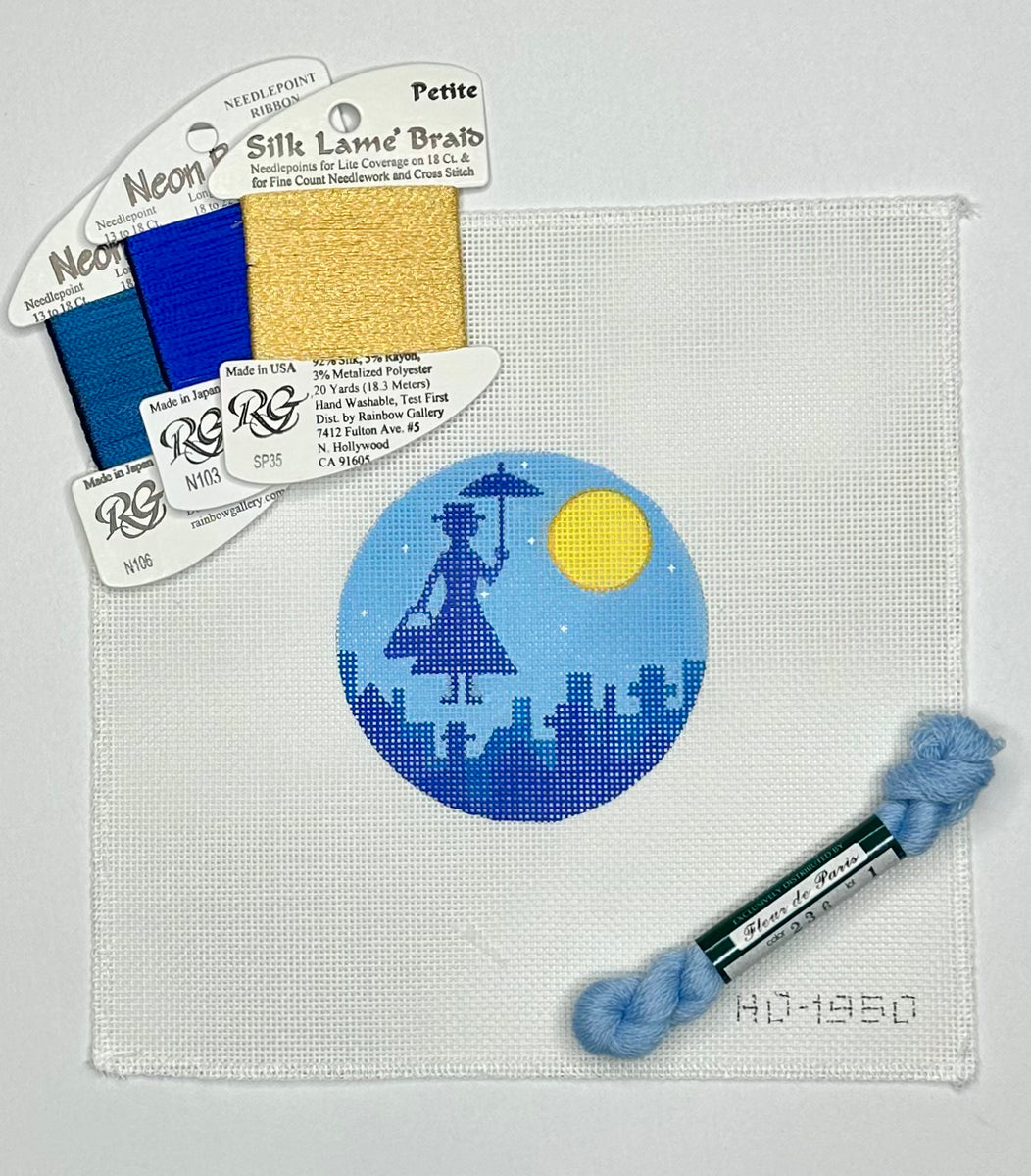 Flying Nanny Round with threads | Needlepoint Destashing