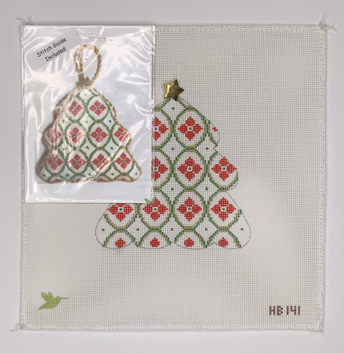 Poinsettias Christmas Tree with stitch guide | Needlepoint Destashing
