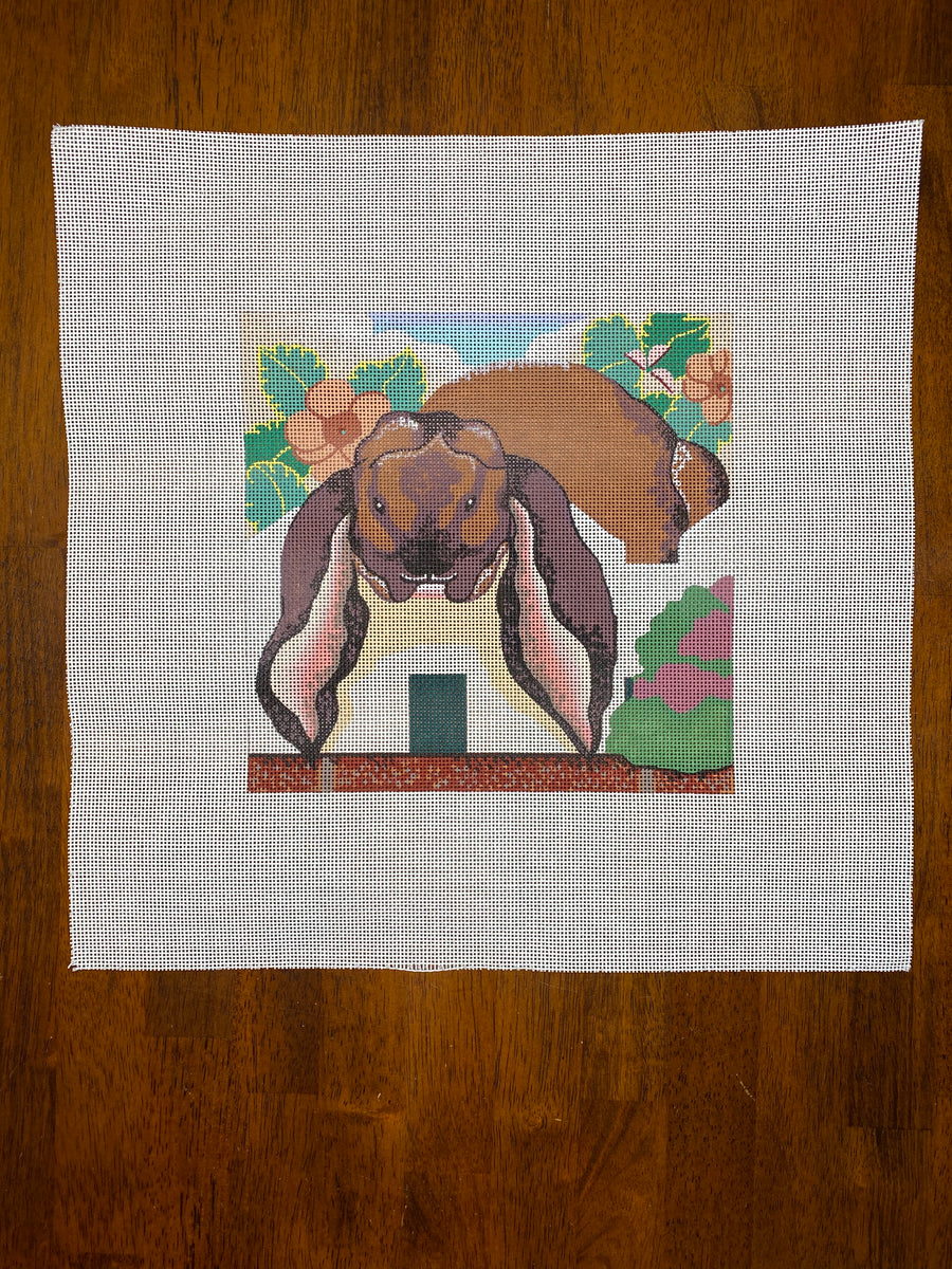 Lop Eared Rabbit Pillow | Needlepoint Destashing